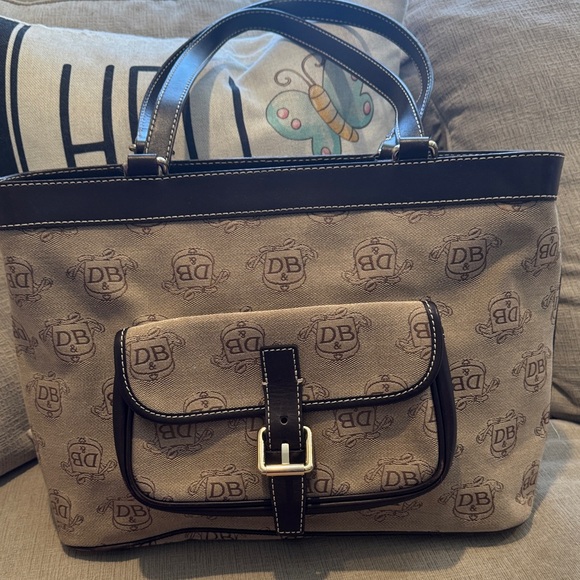 Dooney & Bourke | Bags | Dooney Bourke Beige And Brown Logo Tote | Poshmark